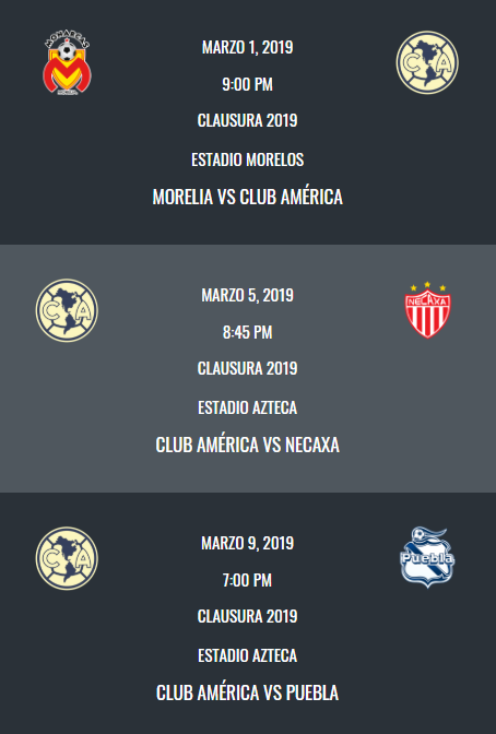 Calendario del América para el mes de Marzo – 2019 – America Y Ya