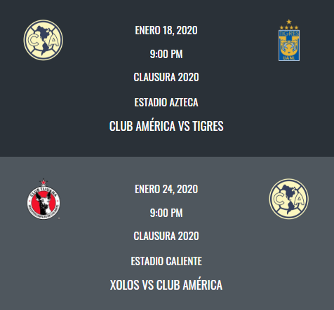 Calendario del América en Enero – 2020 – America Y Ya