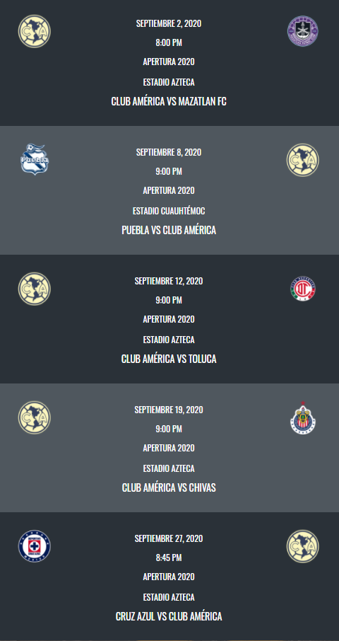 Calendario del América - Septiembre 2020 - Somos América